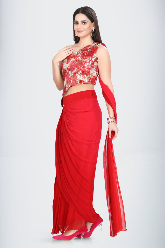 Modern Red Saree Set – Mehr By Pretty