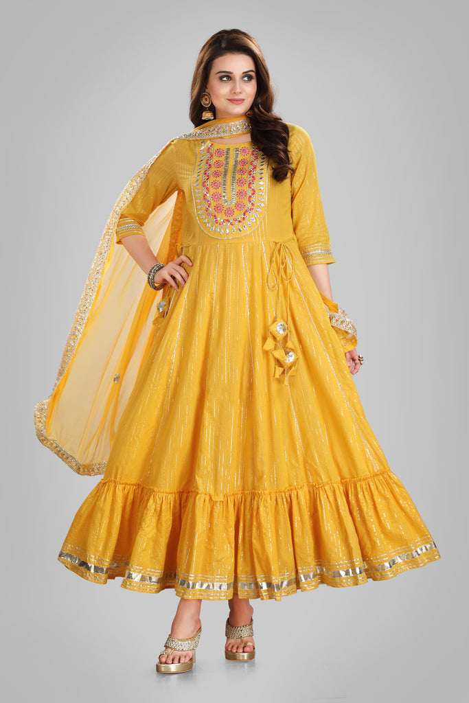 Stunning Yellow Anarkali Suit With Silver Sequins – Mehr By Pretty